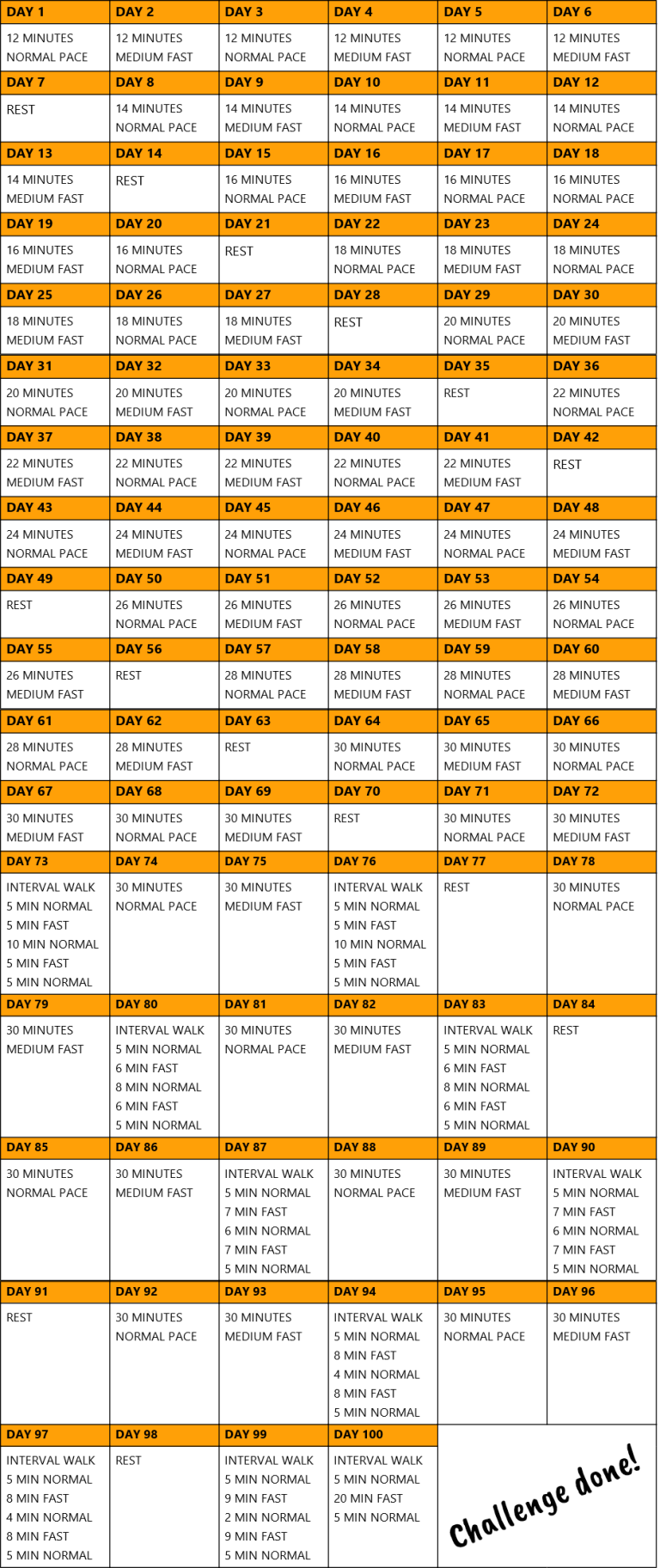 100 day walking challenge - with printable PDF